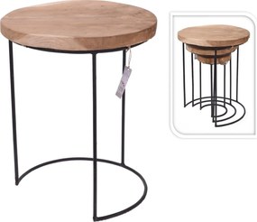 H&S Collection 3dílná sada odkládacích stolků teakové dřevo a kov [424185]