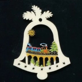 AMADEA Dřevěná ozdoba barevná zvonek s vláčkem 9 cm