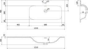 Mexen Rivel, koupelnová skříňka 120 cm s pravým umyvadlem Vela, 2S, 1D, drážkovaná, grafitová/bílá matná, 91A23-12047-3-BBFFF66-W23P01