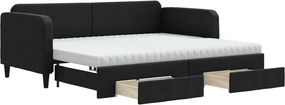 Válenda s přistýlkou a zásuvkami černá 90 x 190 cm textil 3196882