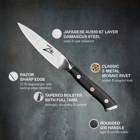 Alpha-Royal Japanese Series, 4" nůž na loupání, damašková ocel
