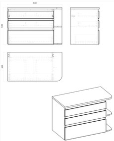Koupelnová závěsná skříňka pod umyvadlo na desku SWIFT 94 cm