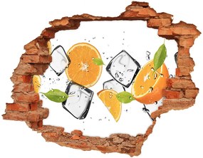 Wallmuralia Nálepka 3D díra na zeď Pomeranče s ledem 90x70 cm