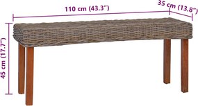 Lavice 110 cm přírodní kubu ratan a masivní mahagon 285791