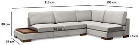 Hanah Home Rohová pohovka TULIP světle šedá pravý roh s pufem 560ARE1154