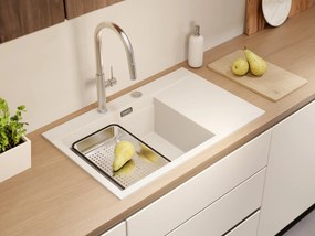 Bílý kuchyňský granitový dřez QUADRON Josh 111 s příslušenstvím bez baterie