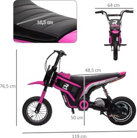 HOMCOM Elektrická motorka pro děti, 24V dětská motorka s klaksonem, světlem, s otočnou rukojetí plynu, 8-16 km/h, 8-12 let, růžová