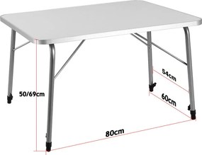 Kempingový stůl FOKA sklápěcí, 80x54x51-70cm, bílá Casaria