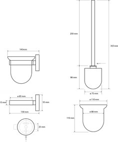 Sapho Sapho, X-STEEL WC kartáč nástěnný, broušený nerez, XS301