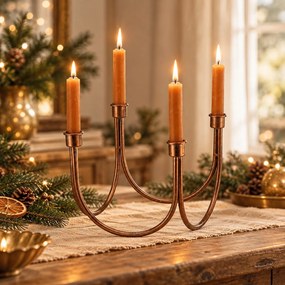 Měděný antik kovový adventní svícen na 4 svíčky Dhaka - 21*21*18 cm