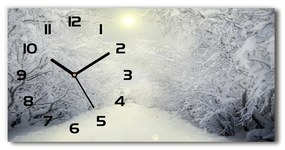 Wallmuralia Skleněné hodiny na stěnu Hezký les zima 60x30 cm