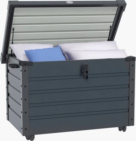 Outsunny 295L Zahradní úložný box s zámkem, 2 madly a 4 koly, Zinkovaná ocel, 100x62x65 cm, Tmavě šedá | Aosom
