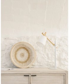 Bílá stolní lampa z masivu akácie s textilním stínidlem (výška 65 cm) Kosta – Kave Home