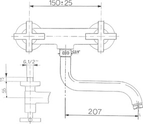 Sapho Axia 506S dřezová baterie nástěnná 150 mm kohoutková