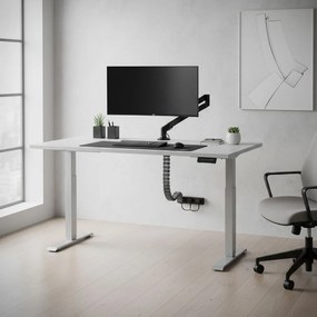 Výškově nastavitelný stůl OfficeTech B, 160 x 80 cm, šedá podnož, světle šedá
