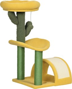 PawHut 72cm Kočičí Škrabadlo se Sloupy a Hračkou pro Kočky 40x35x72 cm Žluté | Aosom