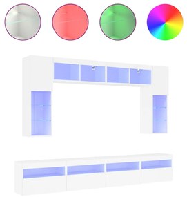 8dílná obývací stěna s LED osvětlením bílá - Default Title