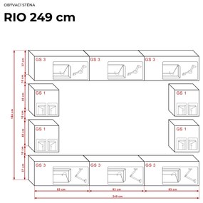 Ral Obývací stěna RIO 1, 249 cm - Bílý lesk
