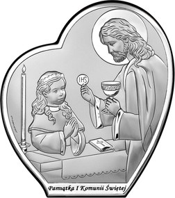 Obrázek suvenýr prvního svatého přijímání stříbrný pro dívku 12x13.5