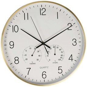 Nástěnné hodiny s vlhkoměrem a teploměrem Jess, bílá/zlatá