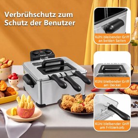 Costway Fritéza s tukem 5 L z nerezové oceli 1700 W s 3 fritovacími košíky
