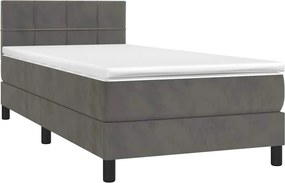 Box spring postel s matrací a LED tmavě šedá 90x190 cm samet 3134376