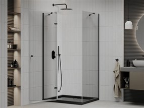 Mexen Roma, sprchový kout s 1-křídlými dveřmi 90 (dveře) x 100 (stěna) cm, 6mm čiré sklo, černý profil, slim sprchová vanička 5cm černá s černým sifonem, 854-090-100-70-00-4070B