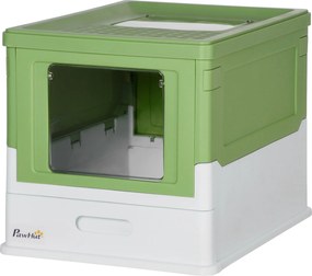 PawHut Kočičí Toaleta s Víkem, Krytá Kočičí Záchodová Scoop S Vytahovací Třídicí Miska pro Kočky do 5 kg 47,5 x 35,5 x 36,7 cm Bílá+Zelená | Aosom
