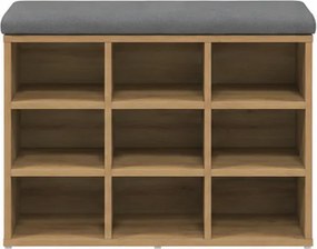 skříňka na boty, botník s polstrováním, lavice, sedací, police, dřevo/látka, 52x84x32 cm, dub artisan/šedá, Dekorino BS20260027