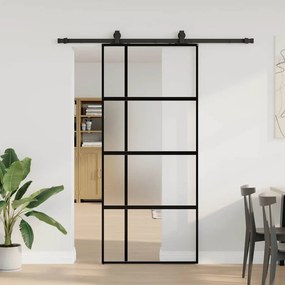 Posuvné dveře se sadou kování černé 90x205 cm Tvrzené sklo 3375839