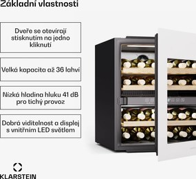 Klarstein Rhone 36 Duo vinotéka, 36 lahví, LED ovládání, push-to-open, tichý chod