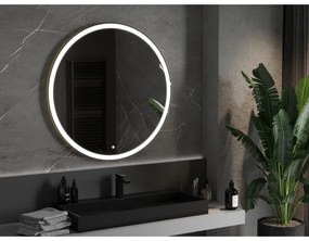 Mexen Esso, kulaté LED podsvícené koupelnové zrcadlo 100 cm, 6000K, topná podložka proti zamlžování, zlatý rám, 9825-100-100-611-50