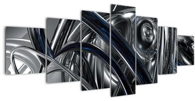 Obraz šedé abstrakce s modrou (210x100 cm)