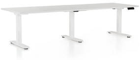 Výškově nastavitelný stůl OfficeTech Long, 240 x 80 cm, bílá podnož, světle šedá