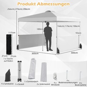 Costway Pavilon skládací pavilon s 2 bočními stěnami a taškou vč. 4 větrná lana