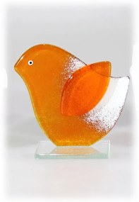 BDK-GLASS Skleněný dekorativní ptáček - oranžový