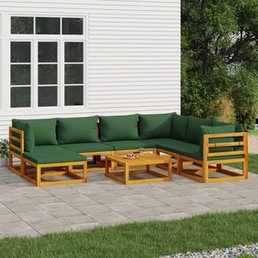 vidaXL 8dílná zahradní sedací souprava podušky masivní dřevo [3155260] Barva polštáře: Zelená