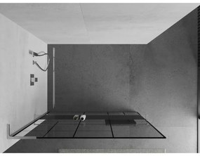Mexen Kioto+ L, sprchová zástěna Walk-In s poličkou a věšákem 80 x 200 cm, 8mm čiré sklo černý vzor, ​​chromový profil, 800-080-123-01-78