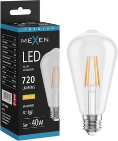 Mexen Vintis, LED filamentová žárovka E27, ST64, 6 W, teplá bílá 2700K, čirá, L152-E27-0627-00