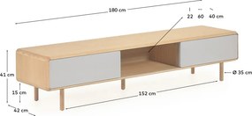 Šedý/v přírodní barvě TV stolek v dekoru jasanu 180x41x42 cm Anielle – Kave Home