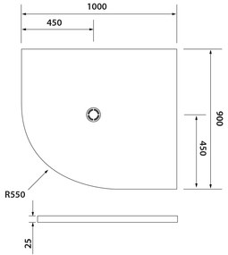 Polysan FLEXIA vanička z litého mramoru čtvrtkruh, s možností úpravy rozměru, 100x90cm, R550, pravá 91331