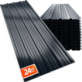 Gardebruk Trapézový plech sada 24 ks antracitová 129 × 46 cm předvrtané 14m²