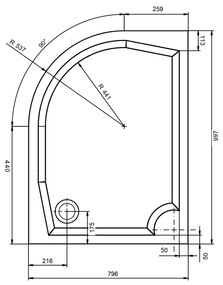 Gelco RIVA sprchová vanička z litého mramoru, čtvrtkruh 100x80cm, pravá - GR10080R