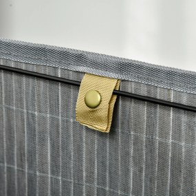 HOMCOM Bamboo Koš na Prádlo s Víkem 55L, Sběrač Prádla s Rukojeťmi, Odnímatelný Prádlo Vak, Rohový Koš na Prádlo pro Koupelnu, Ložnici, Šedý