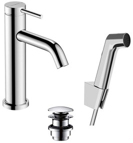 Hansgrohe Tecturis S - Umyvadlová baterie s výpustí Push-Open a bidetovou sprškou, EcoSmart, chrom 73211000