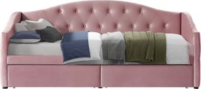 Postel s úložným prostorem, 90x200, růžová Velvet látka, ZASKA