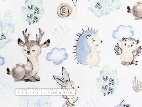 Biante Dětský bavlněný povlak na polštář Sandra SA-478 Lesní zvířátka v borůvčí na bílém 70 x 90 cm