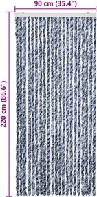 Závěs proti hmyzu modrý, bílý a stříbrný 90 x 220 cm Chenille 284274