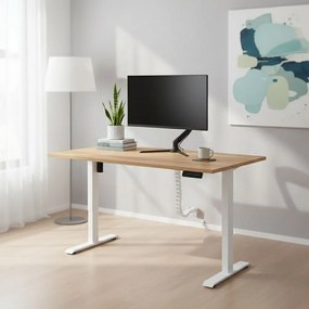 Výškově nastavitelný stůl OfficeTech B, 120 x 80 cm, bílá podnož, dub kraft