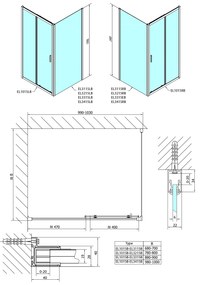 Polysan Polysan, EASY BLACK sprchové dveře 1000mm, čiré sklo, EL1015B
